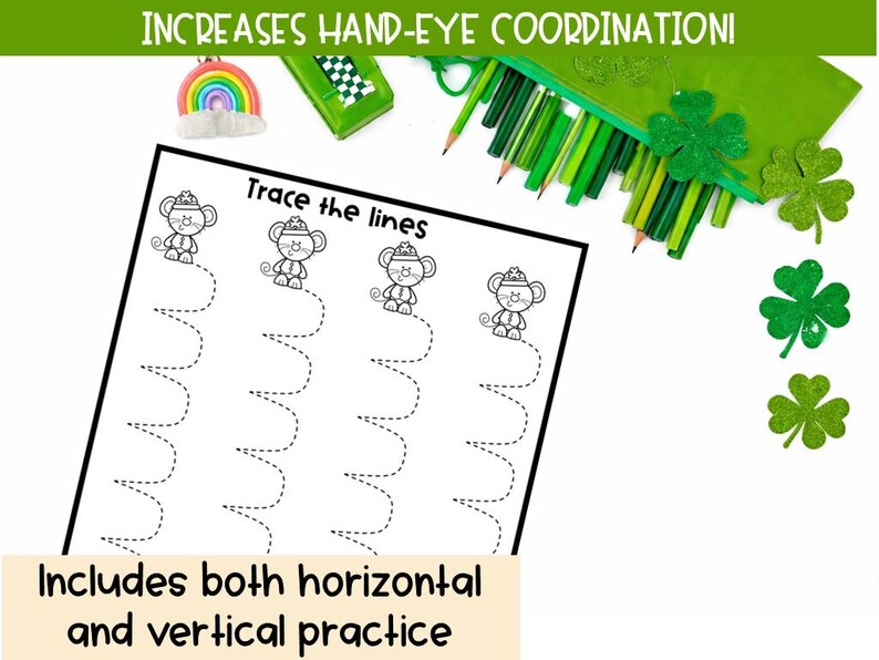St. Patrick’s Day Prewriting Tracing Worksheets Printable | Fine Motor ...