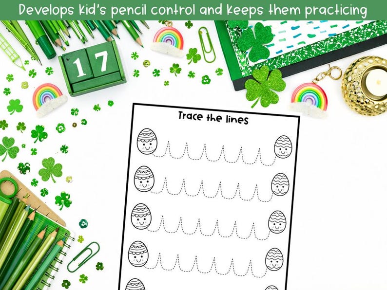 St. Patrick’s Day Prewriting Tracing Worksheets Printable | Fine Motor ...