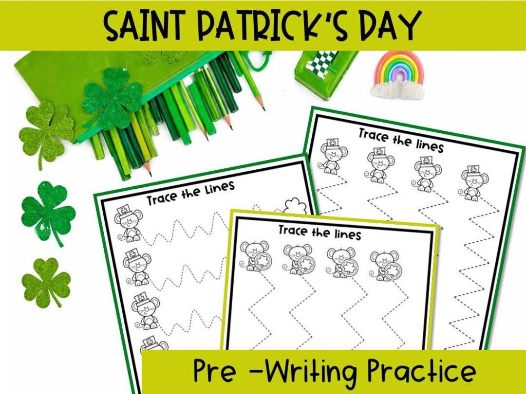 St. Patrick’s Day Prewriting Tracing Worksheets Printable | Fine Motor ...