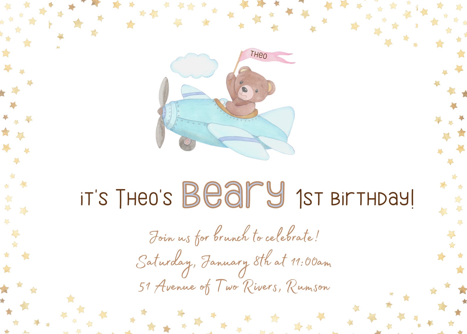 Teddy Bear Birthday Invitation- Editable Canva Template, Baby Birthday ...
