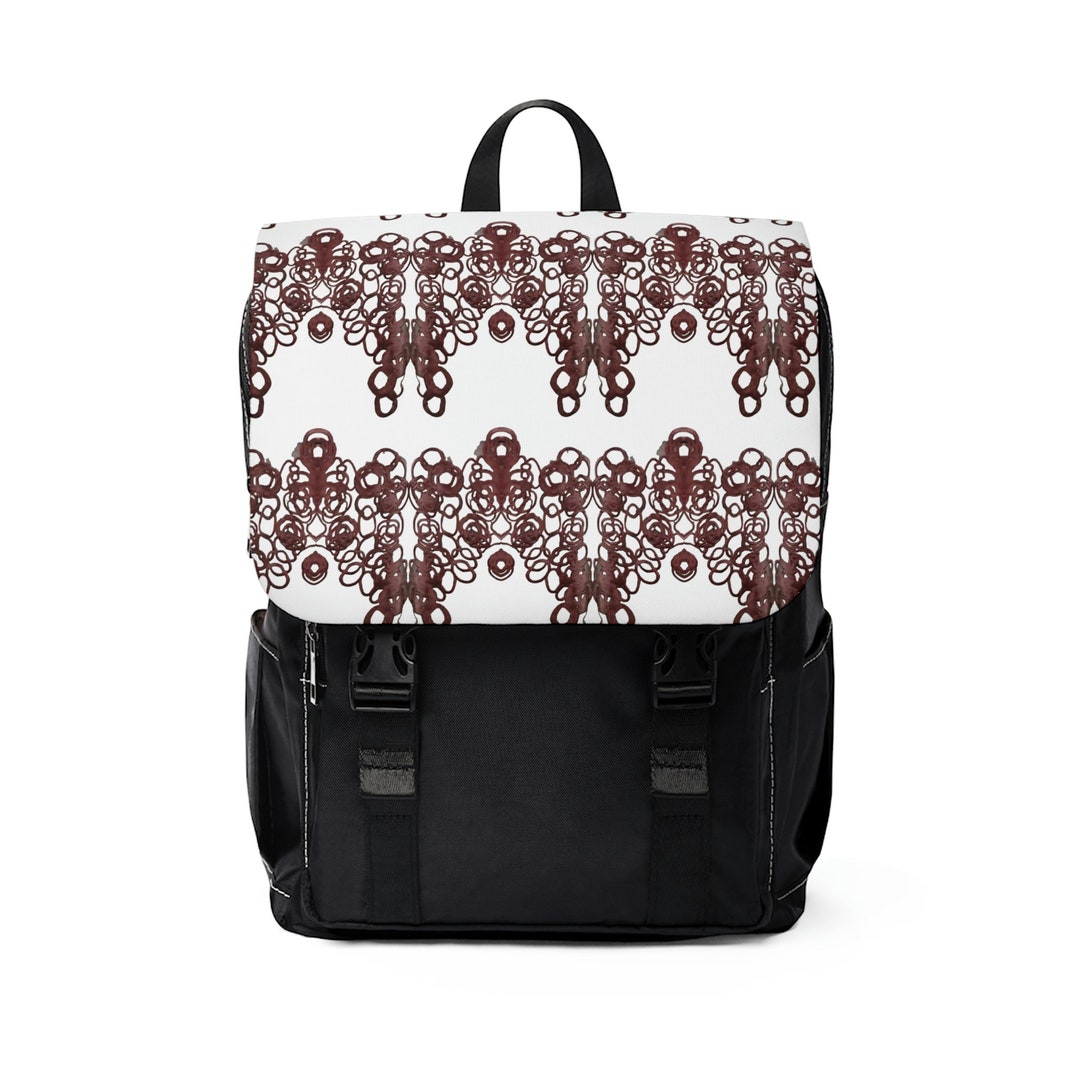 Rubber Band Lace Print Bronze and White Backpack, Waxed Canvas Backpack ...
