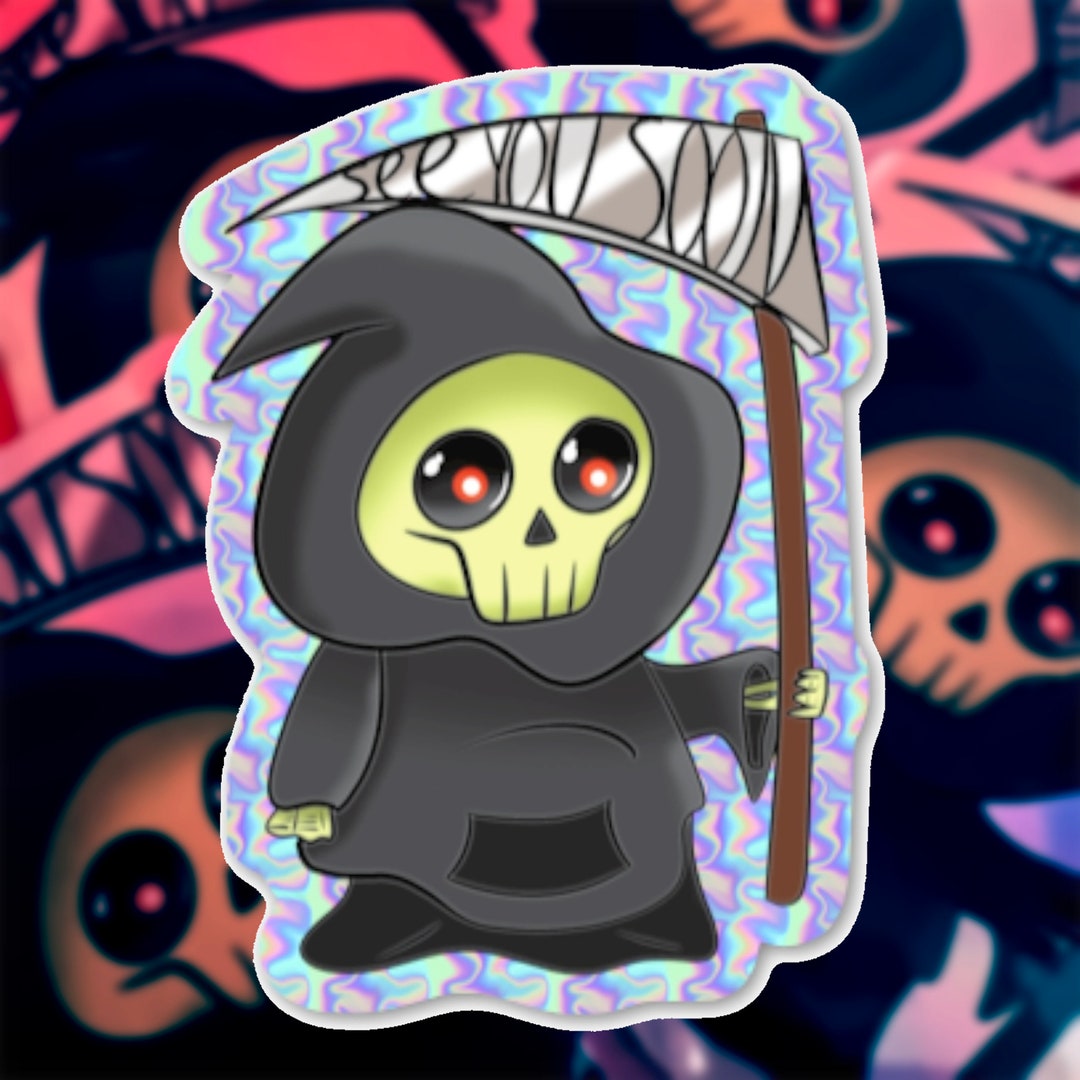 Spot Holo Chibi Grim Reaper Sticker - Etsy