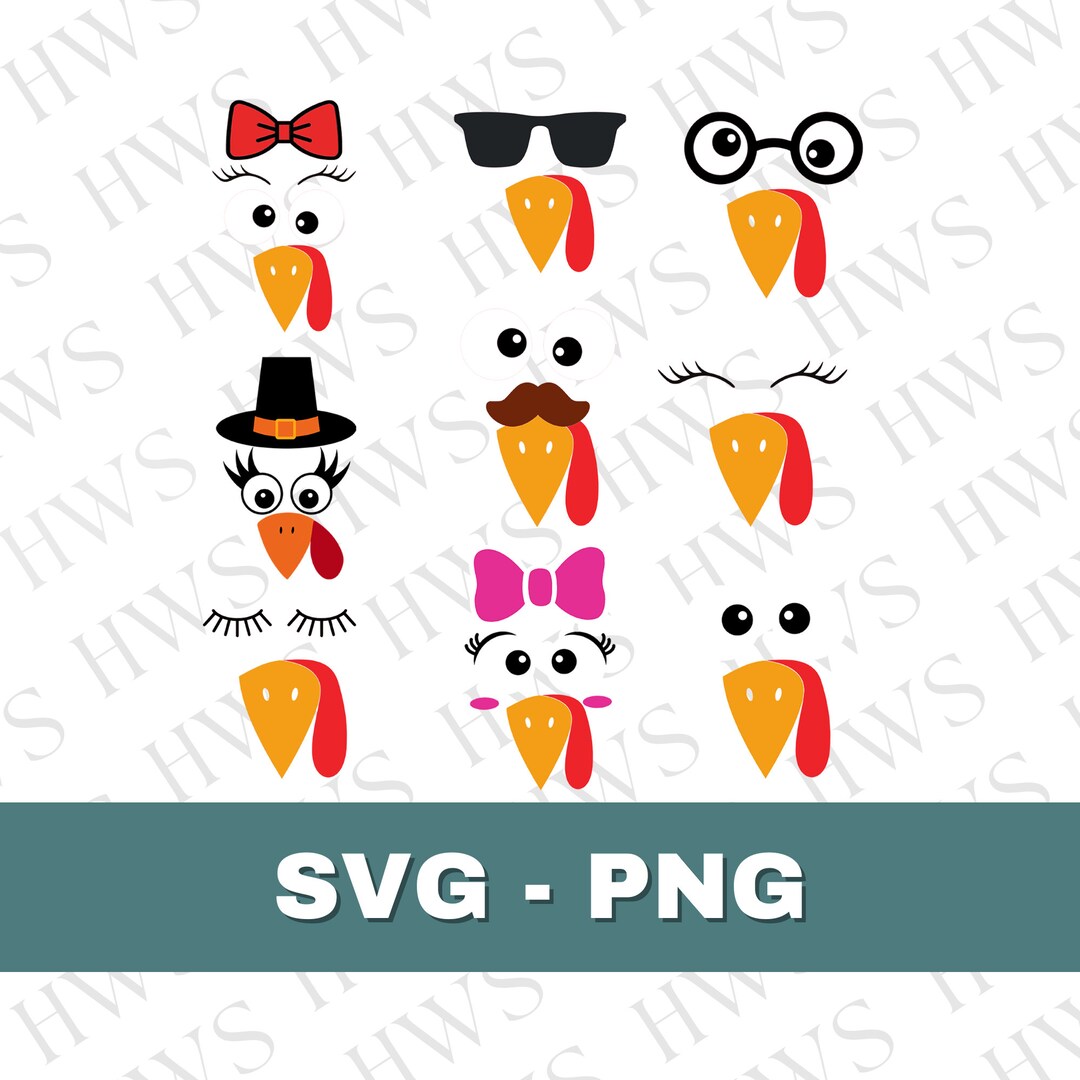 Turkey Face Bundle SVG Turkey SVG Turkey Trot Turkey Clipart Turkey Cut ...