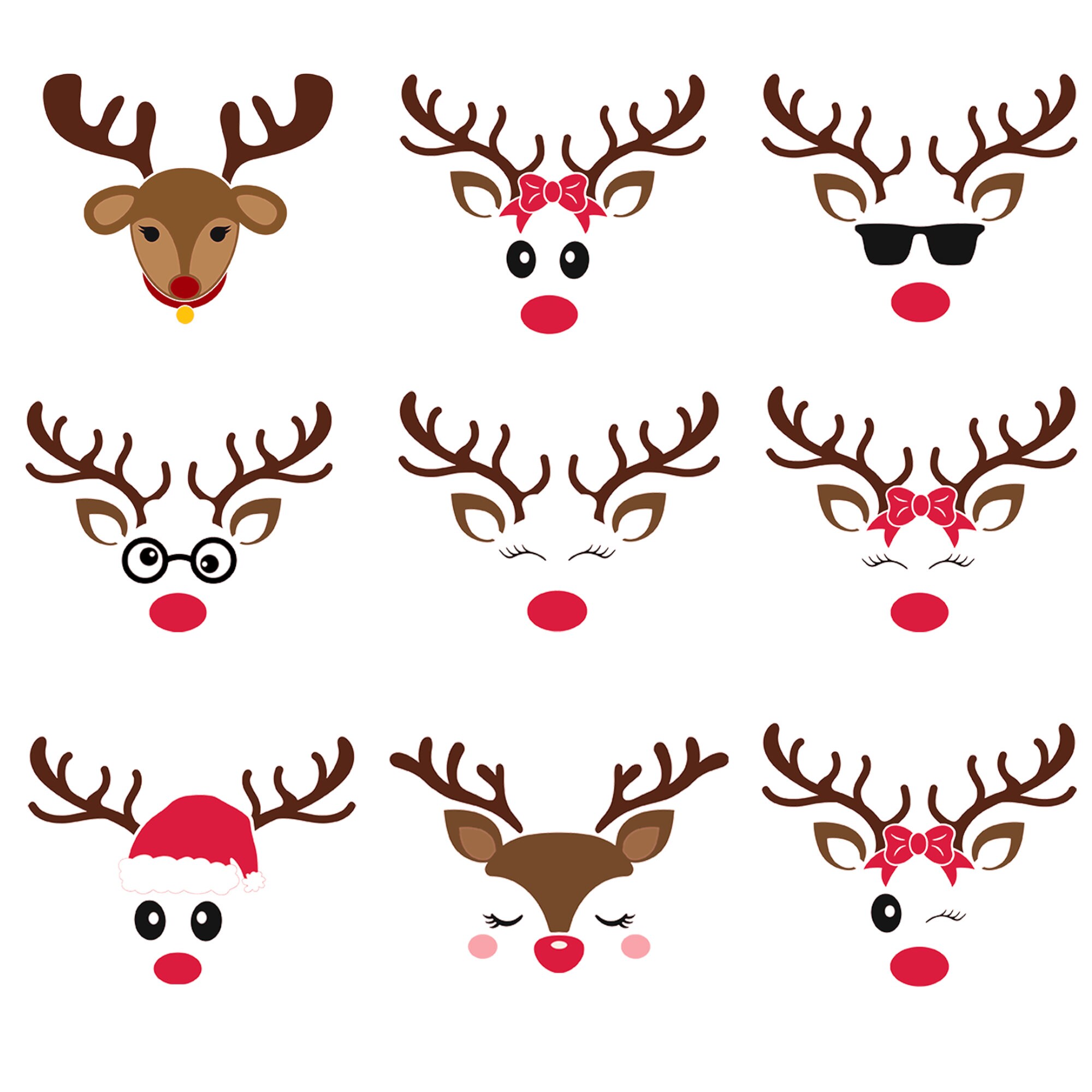 Reindeer Face Bundle SVG Reindeer SVG Christmas Reindeer Clipart ...