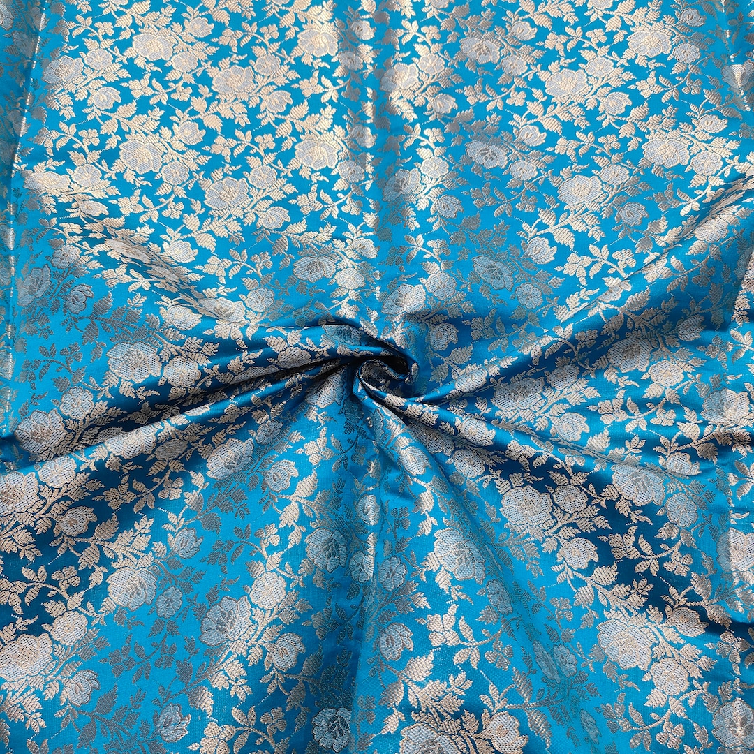 Turquoise & Gold Brocade Fabric: Indian Wedding Dress Material - Etsy