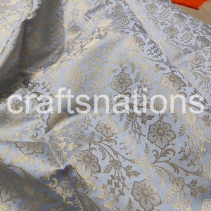 Brocade Fabric by the Yards, Indian Brocade Fabric, Light Blue and Gold ...