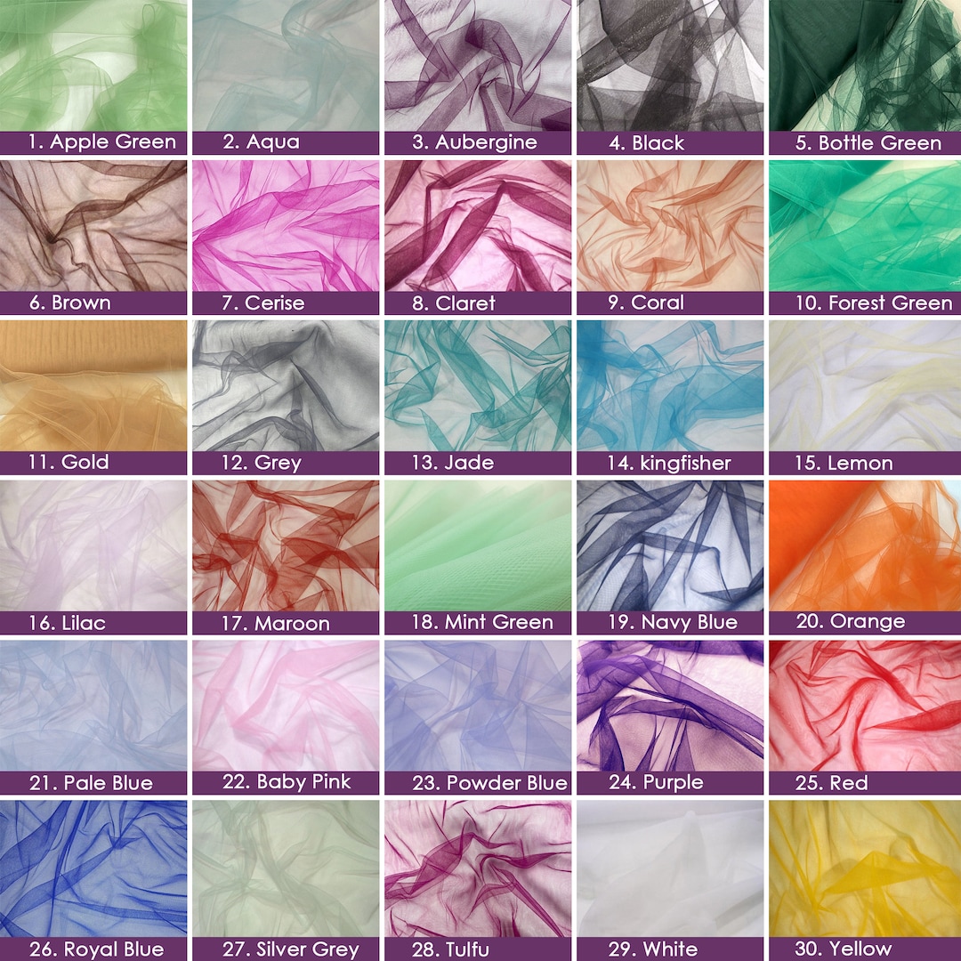 30 Colors of Tulle Fabric by the Yards, Soft Illusion Mesh by the Bolt ...