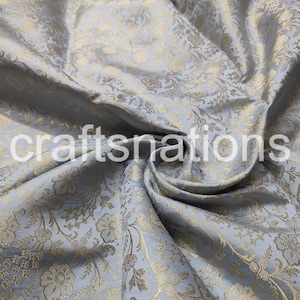 Light Blue & Gold Brocade Fabric: Indian Wedding Bridal Dress Material ...