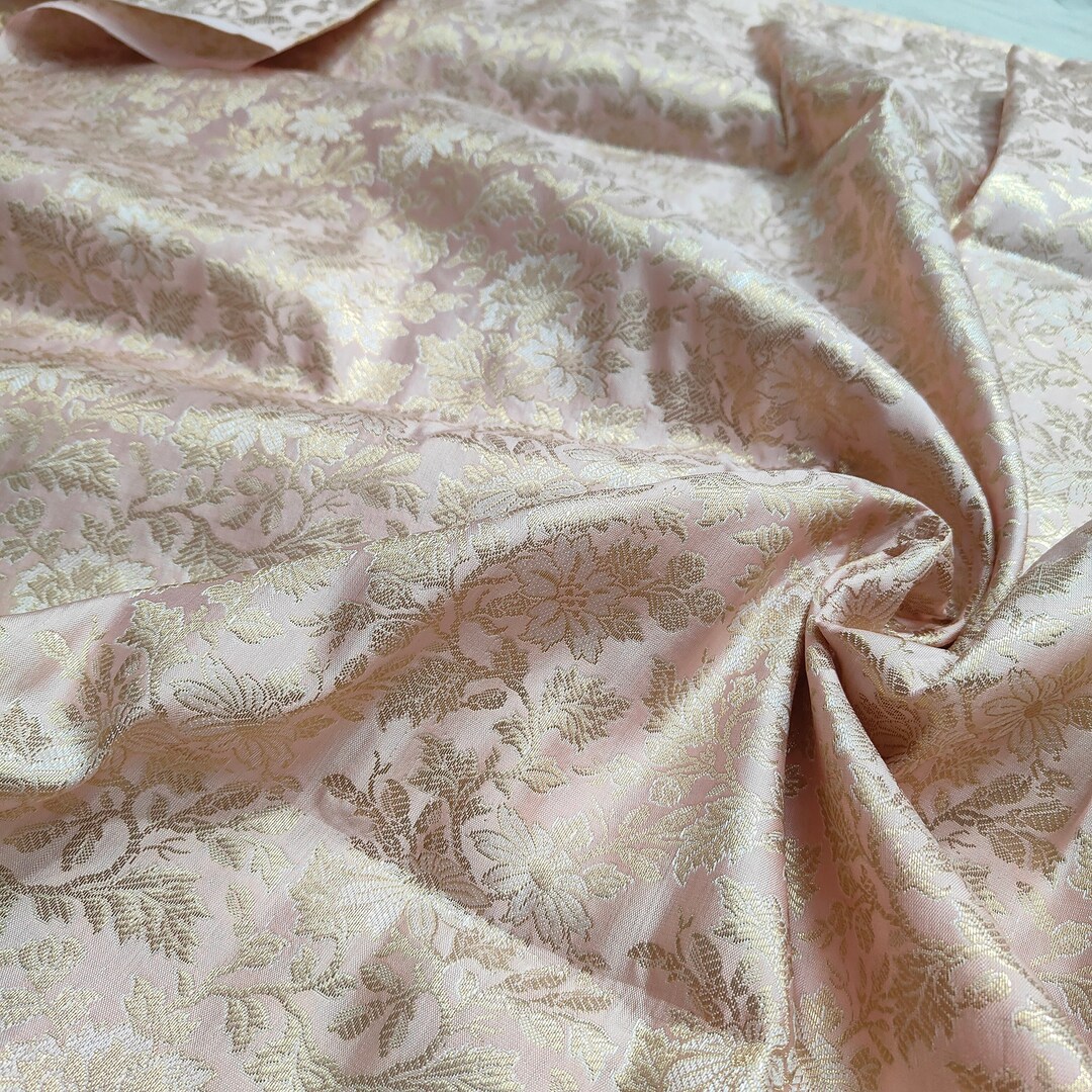 Brocade Fabric by the Yards, Indian Brocade Fabric, Baby Pink and Gold ...