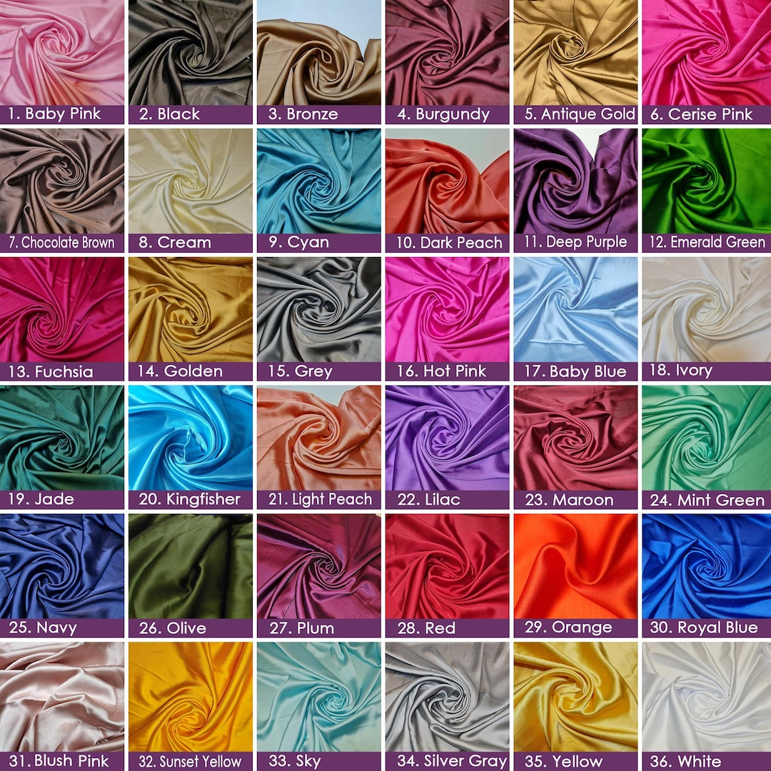 36 Colors Silk Satin Fabric: Polyester Charmeuse, Bridal Gown Fabric ...