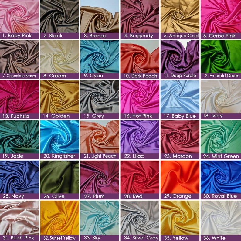 36 Colors Silk Satin Fabric: Polyester Charmeuse, Bridal Gown Fabric ...