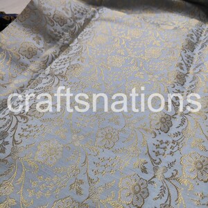 Brocade Fabric by the Yards, Indian Brocade Fabric, Light Blue and Gold ...