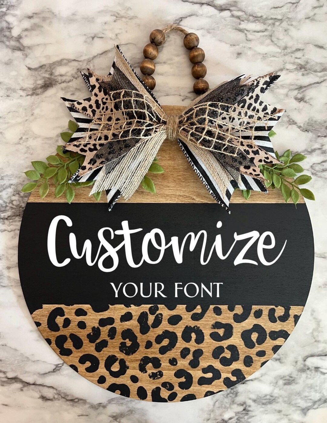 Custom Leopard Print Door Sign With INTERCHANGEABLE BOW Door Hanger for ...