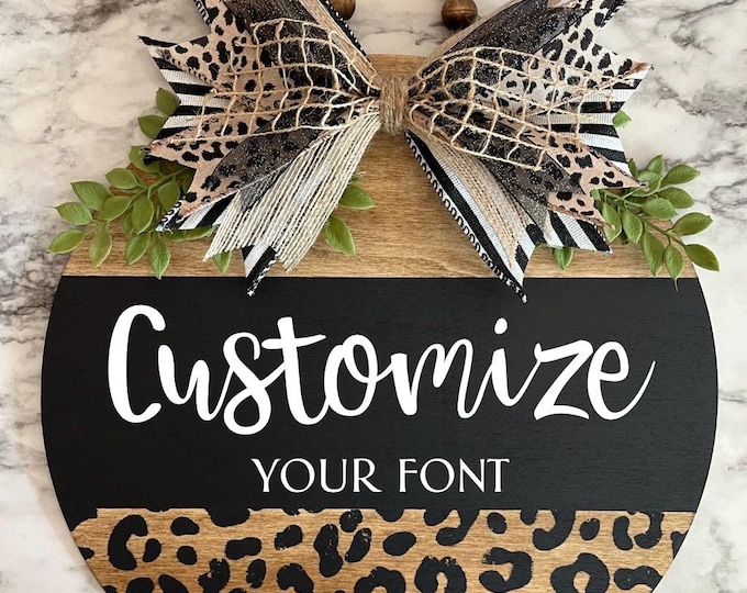 Custom Leopard Print Door Sign With INTERCHANGEABLE BOW Door Hanger for ...