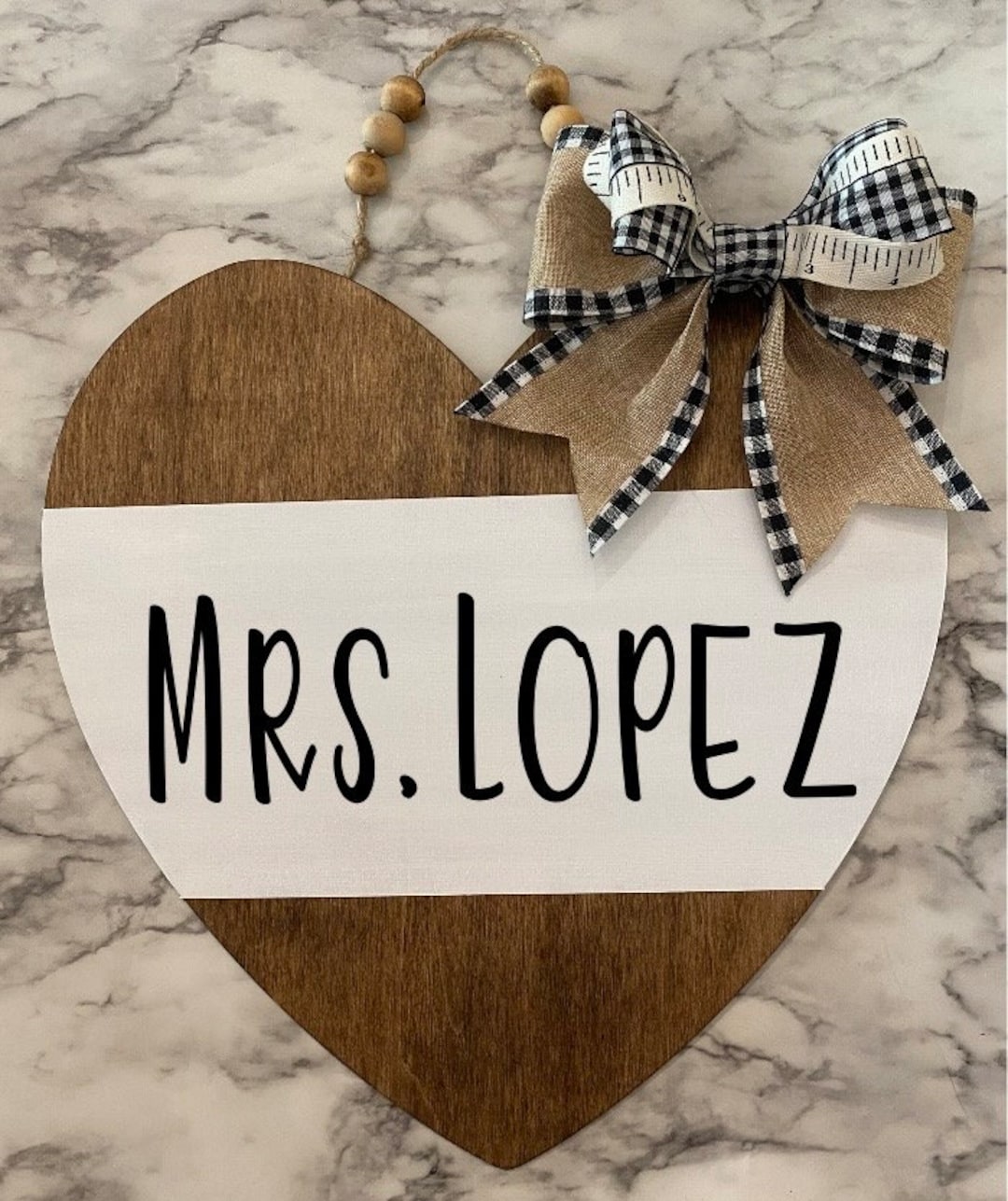 White Heart Sign With Interchangeable Bow Teacher Door Hanger Teacher ...