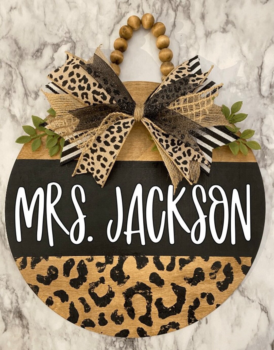 Leopard Print Teacher Door Sign With INTERCHANGEABLE BOW Teacher Door ...