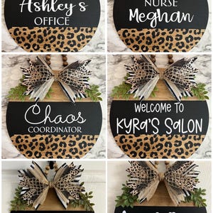 Leopard Print Teacher Door Sign With INTERCHANGEABLE BOW Teacher Door ...