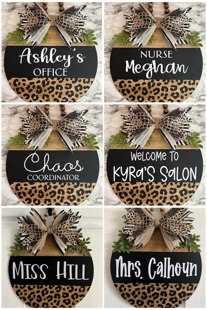 Leopard Print Teacher Door Sign With INTERCHANGEABLE BOW Teacher Door ...