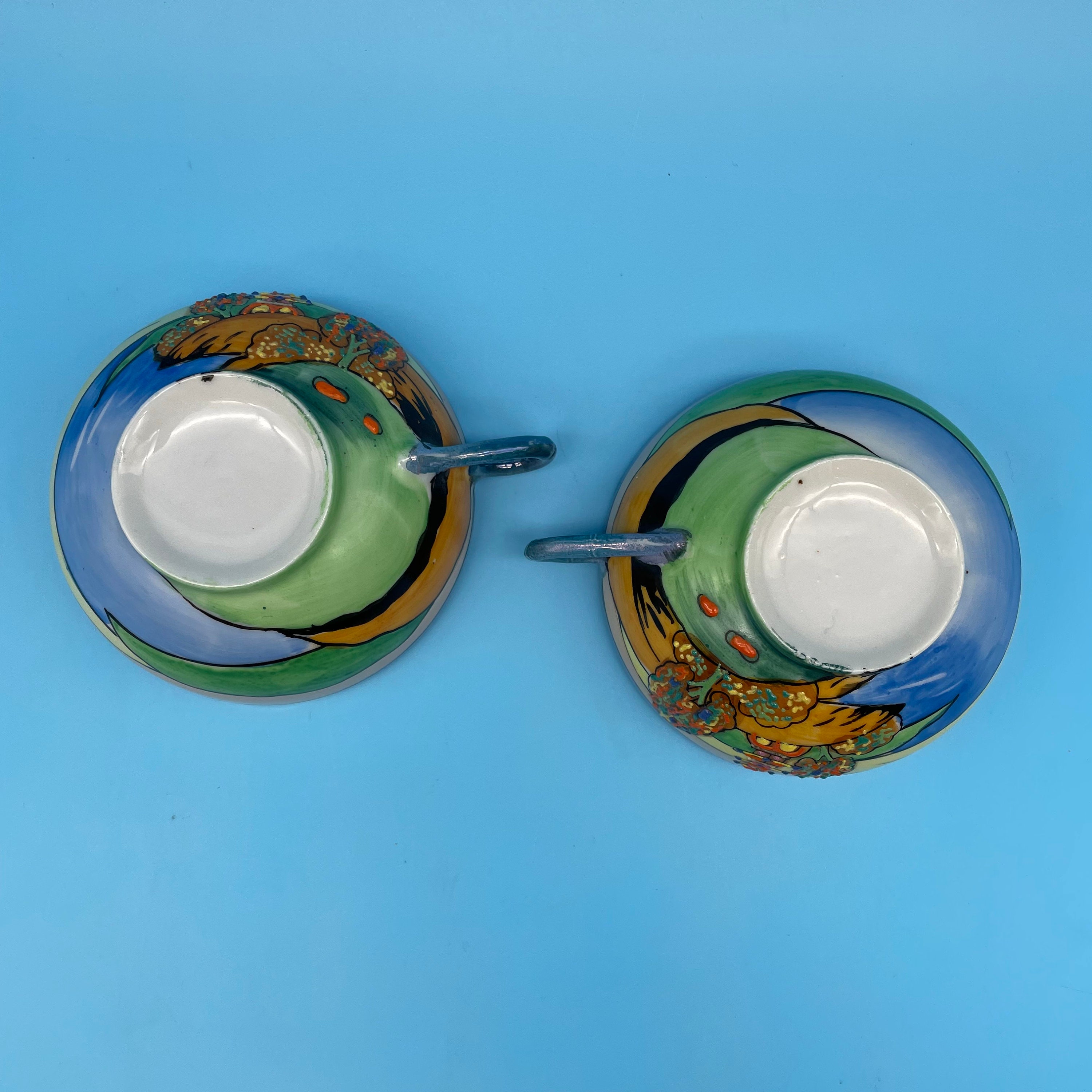 VINTAGE Blue & Gold Scenic Lusterware Japan Hand Painted Teacup and ...