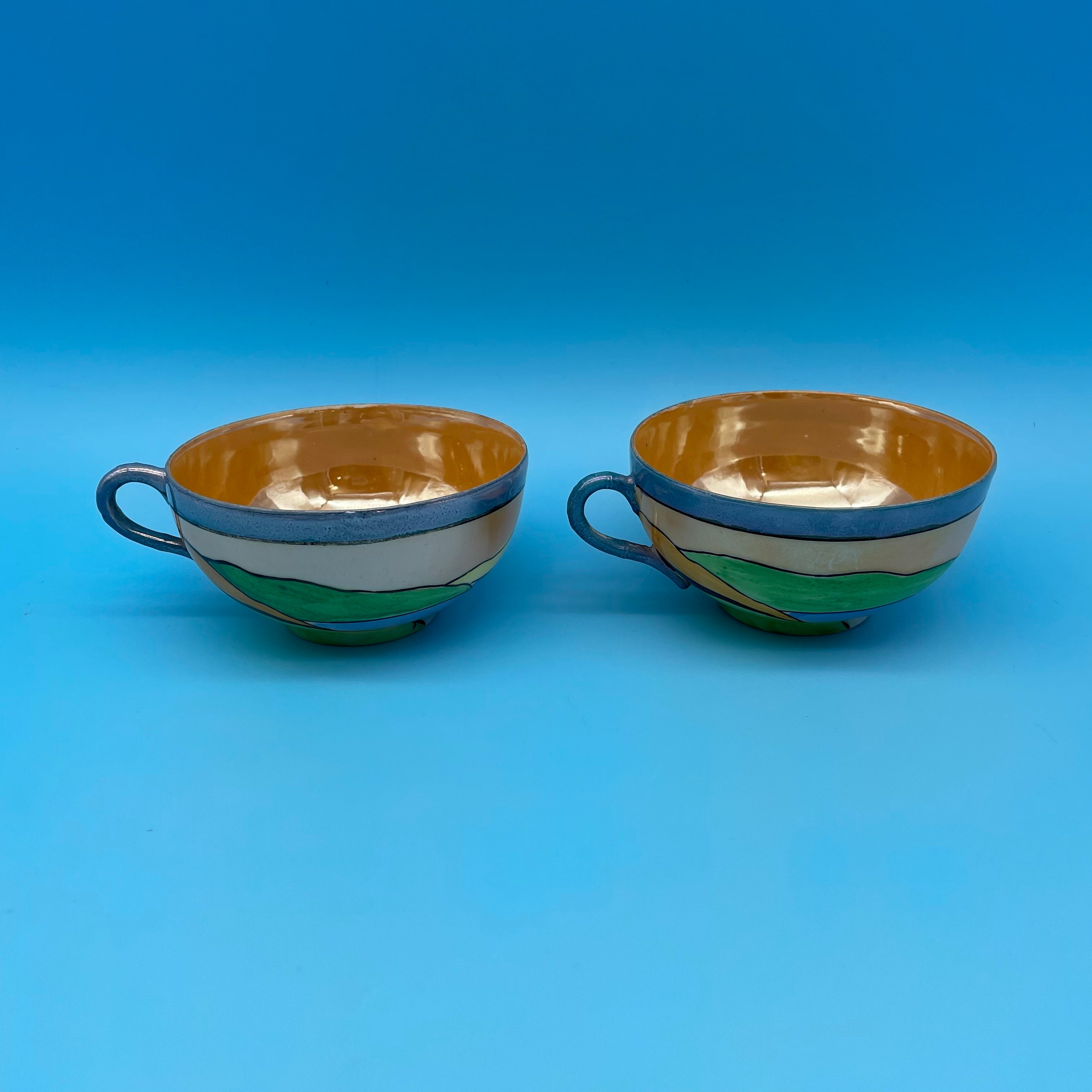 VINTAGE Blue & Gold Scenic Lusterware Japan Hand Painted Teacup and ...