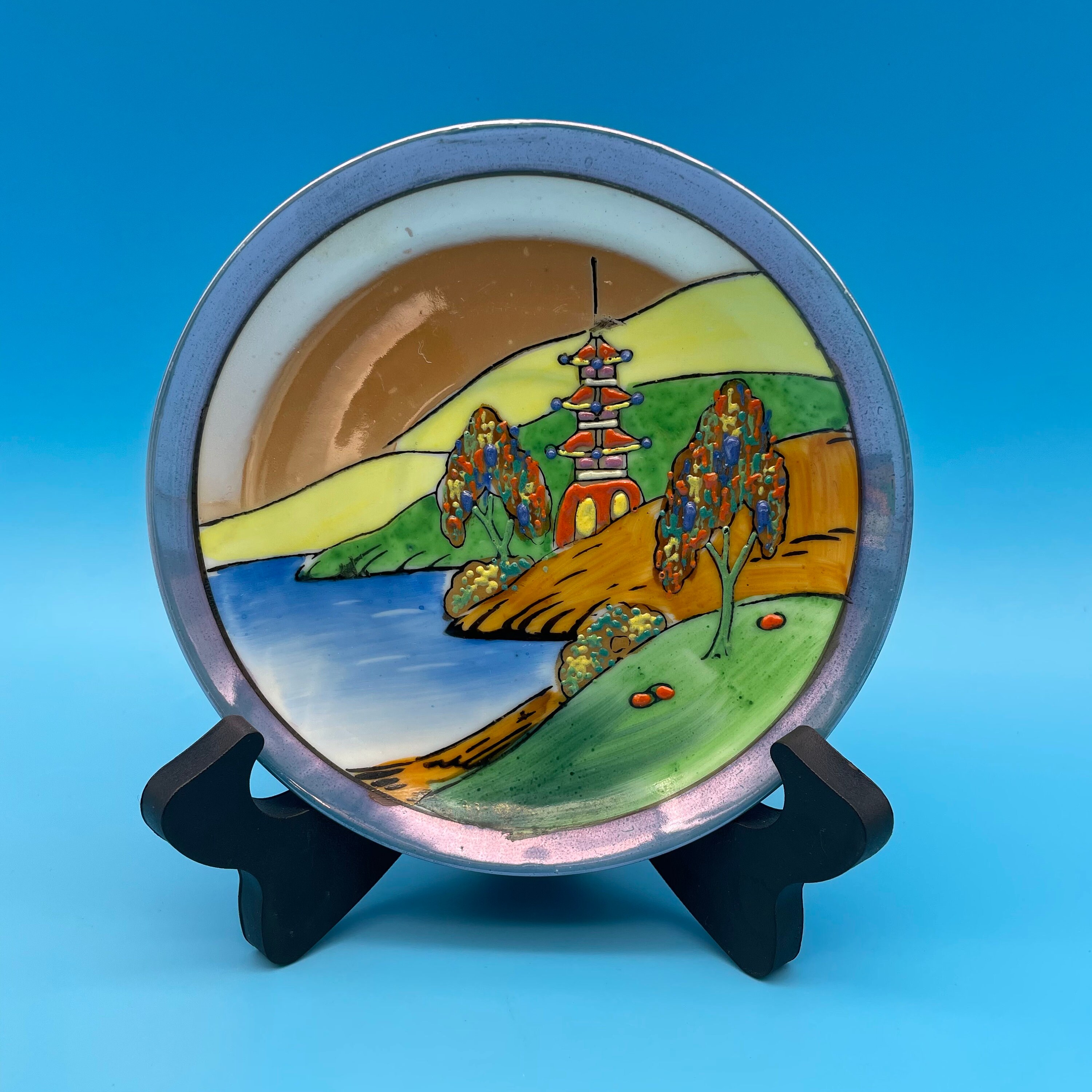 VINTAGE Blue & Gold Scenic Lusterware Japan Hand Painted Teacup and ...