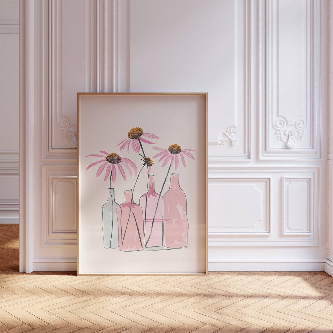 Pink Floral Poster, Floral Art Print, Minimalist Flower Market Art ...
