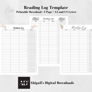 Digital Reading Log Templates Book Reviews Simple Flower - Etsy