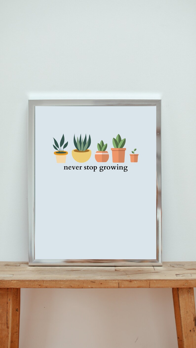 Never Stop Growing, Digital Poster, Blue Minimal Poster Download, Wall ...