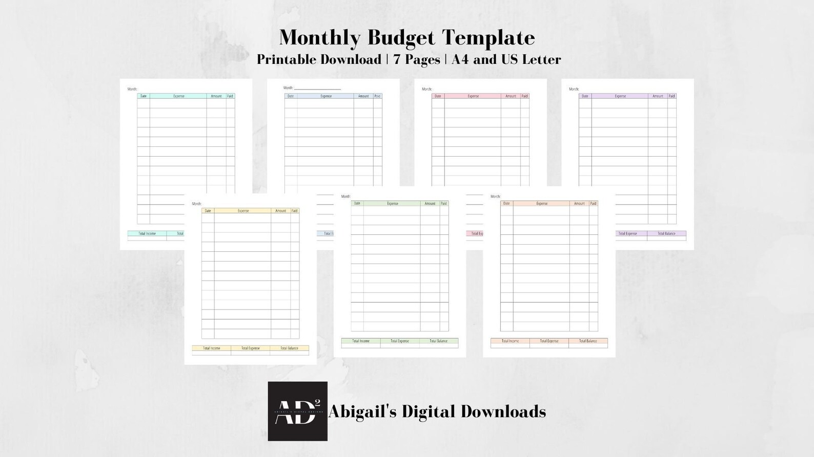 Monthly Expense Template - Digital Planner - Multi-color Expense Report ...