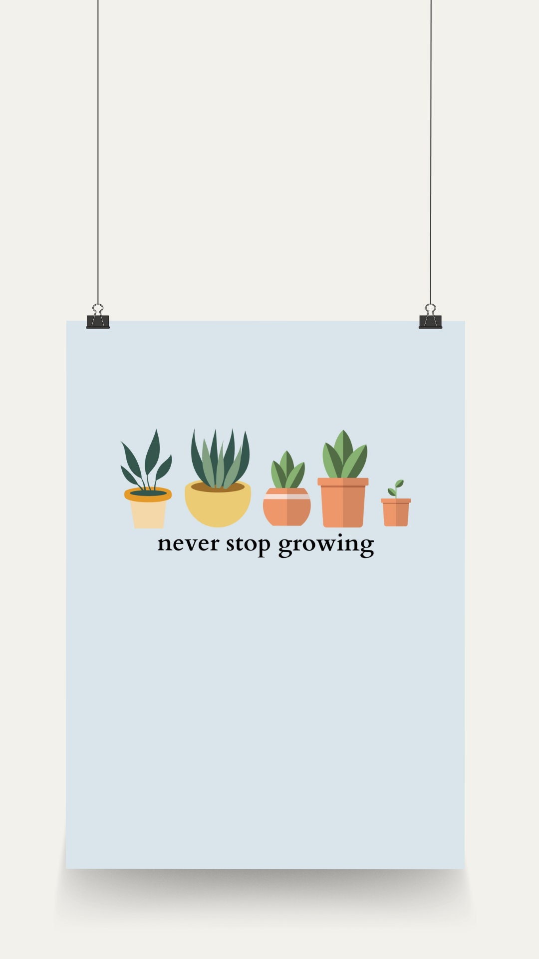 Never Stop Growing, Digital Poster, Blue Minimal Poster Download, Wall ...