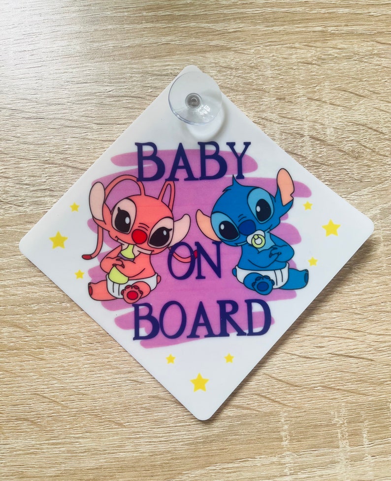 Stitch Design Cute Car Suction Sign Baby on Board or - Etsy