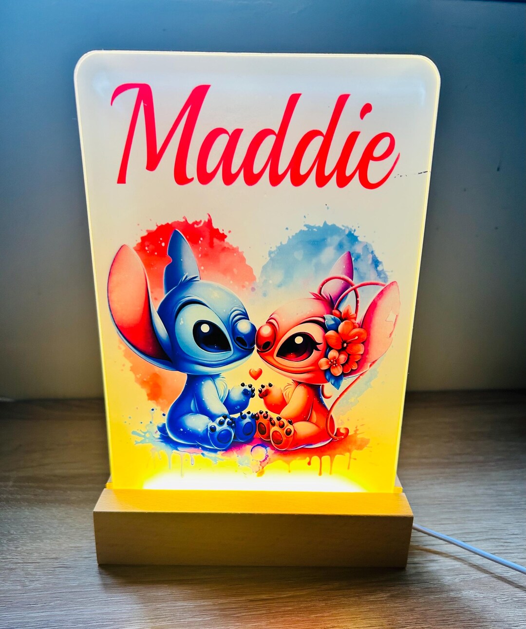 Stitch and Angel Themed LED Night Light - Comes Fully Personalised ...