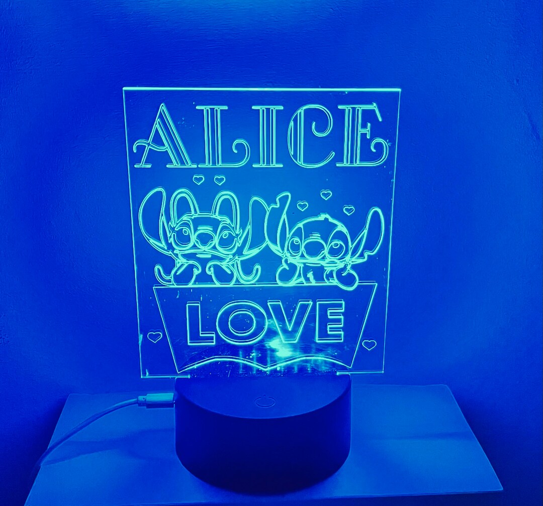Stitch & Angel Themed LED Night Light - Comes Fully Personalised ...