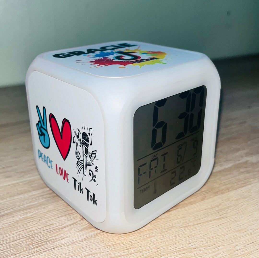 Music Themed Personalised LED Cube Digital Alarm Clock - Colour ...