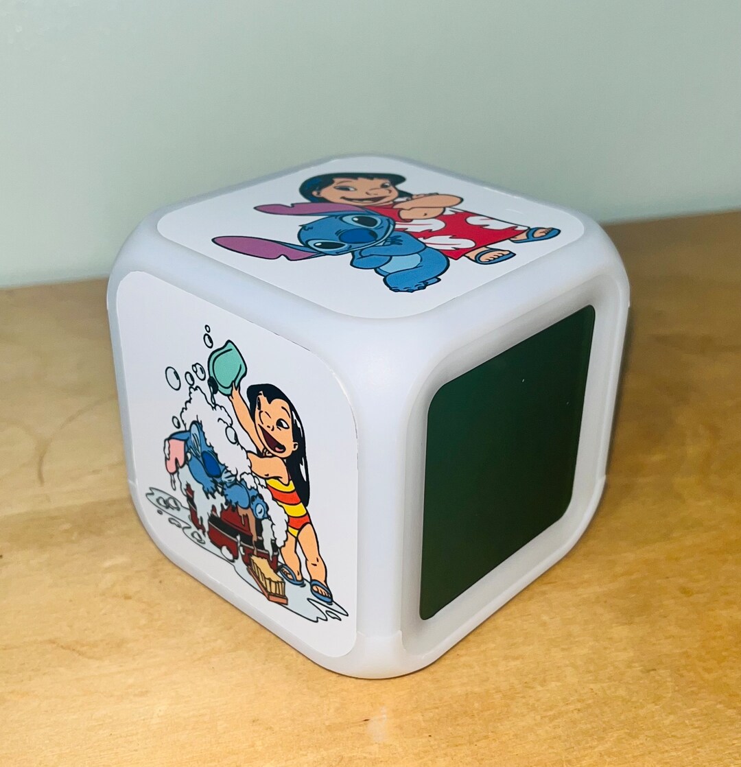 Lilo & Stitch Design Personalised LED Cube Digital Alarm Clock - Colour ...
