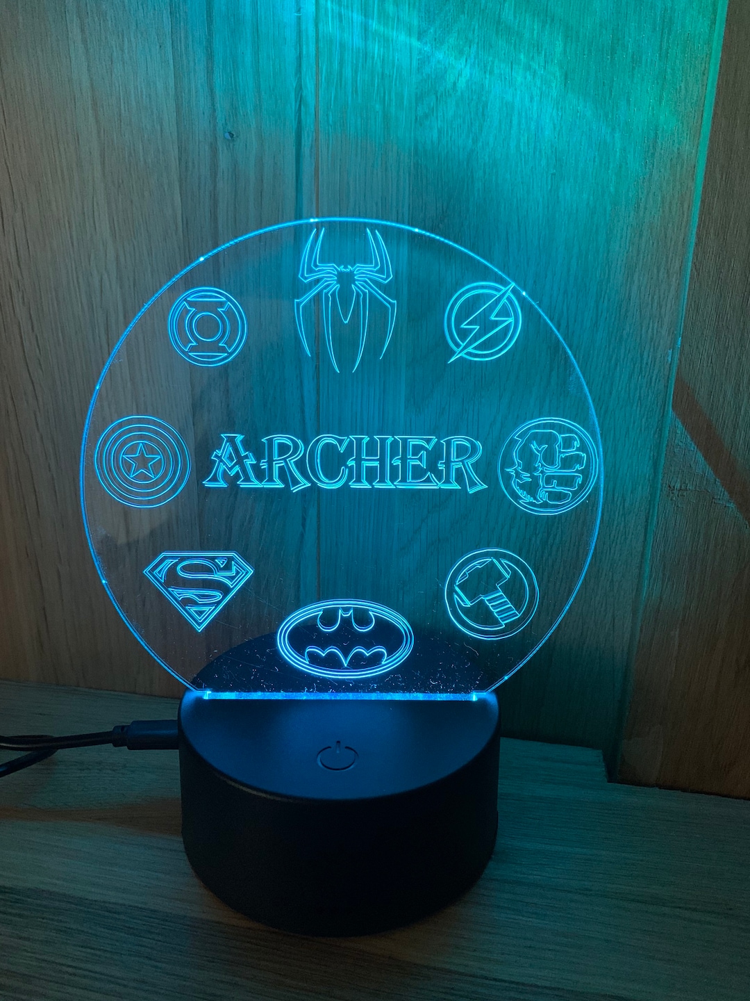 Superhero Logos Themed LED Night Light - Comes Fully Personalised ...