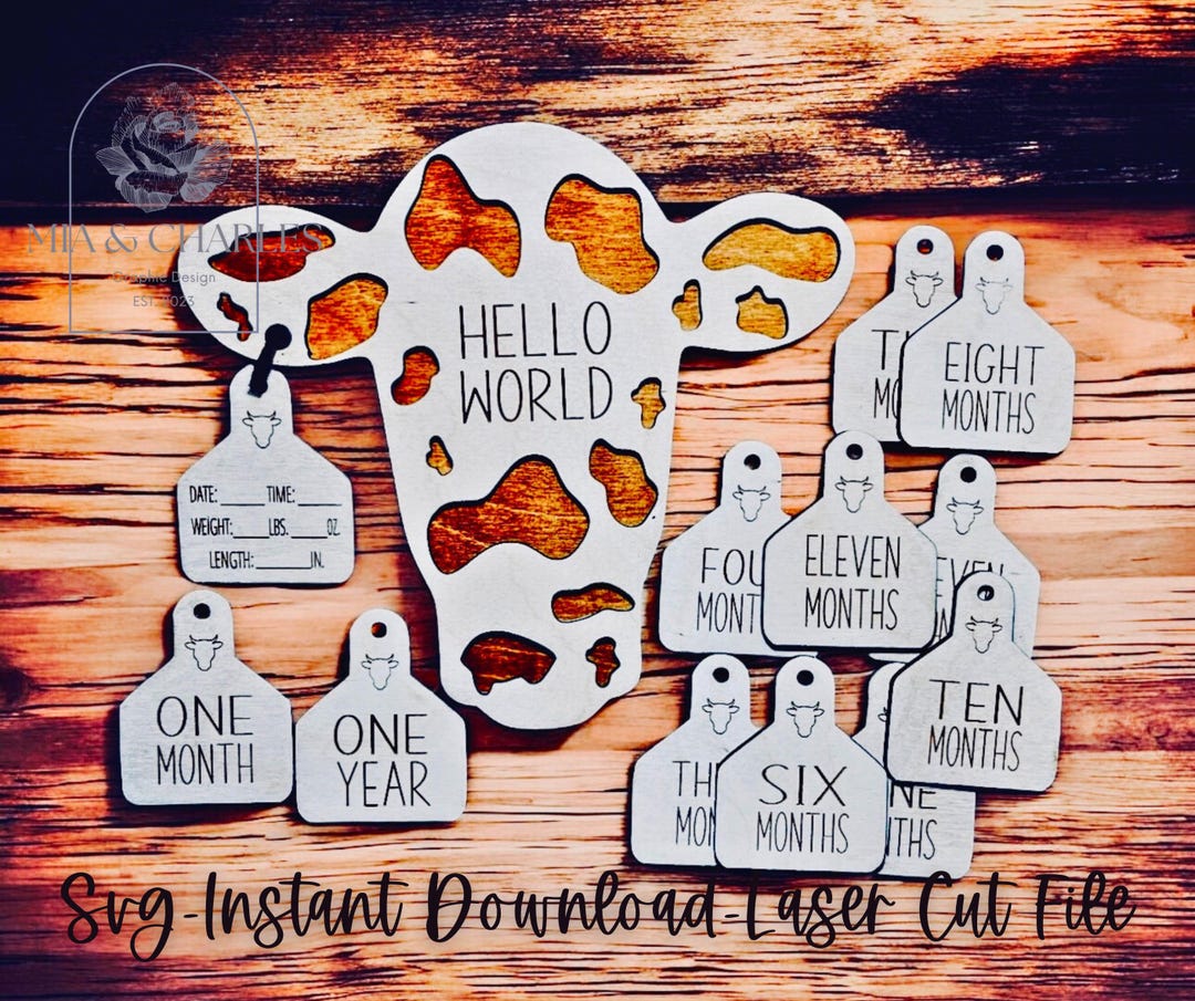 Cow Ear Tag Birth Stats Svg, Hello World Birth Stats Sign Svg, Cow ...