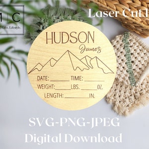 Personalized Newborn Birth Stats Sign, Birth Stats Sign Svg, Mountain ...