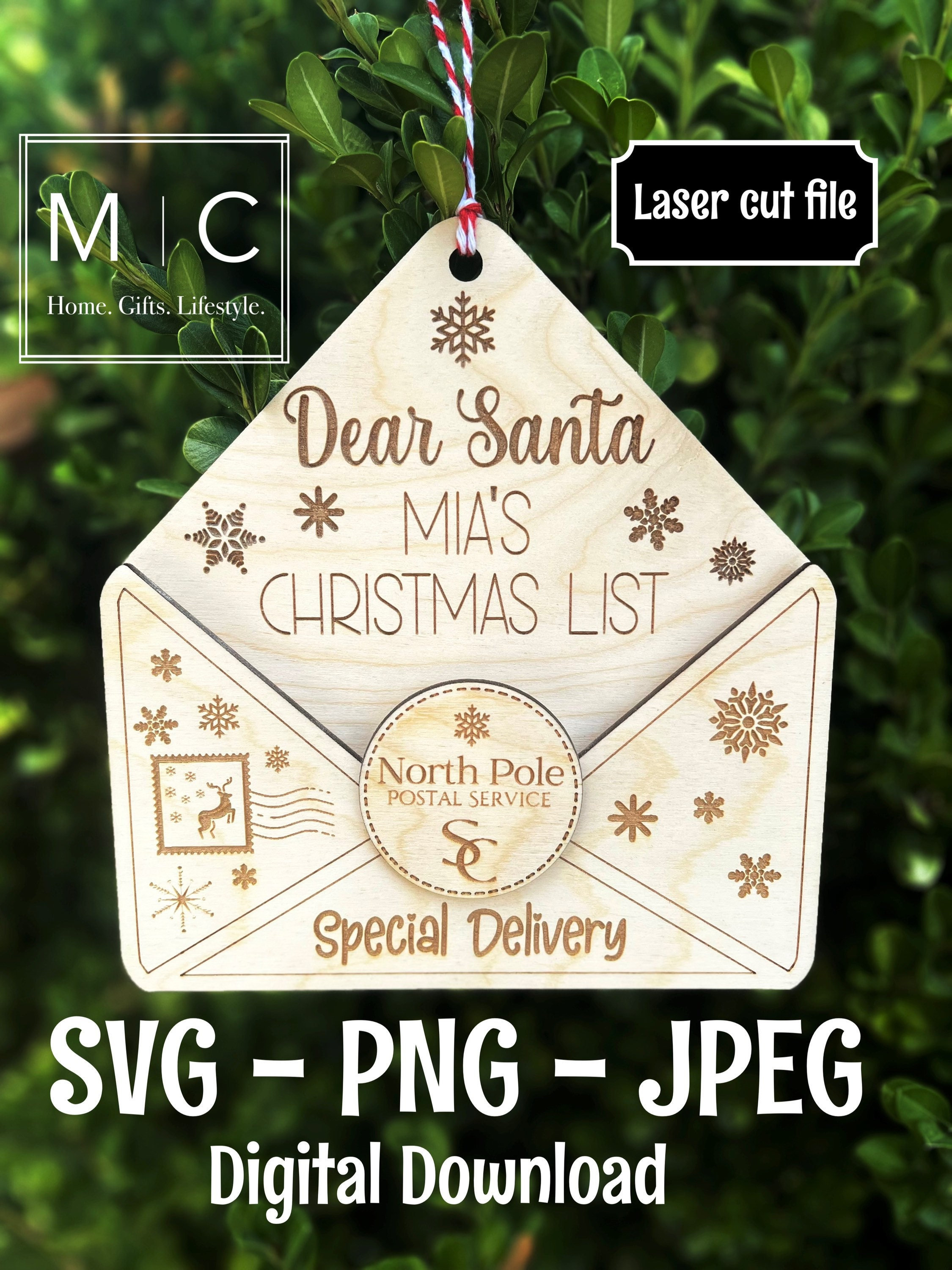 Letter to Santa Ornament SVG, 3D Letter SVG, Laser Cut Santa Letter SVG ...