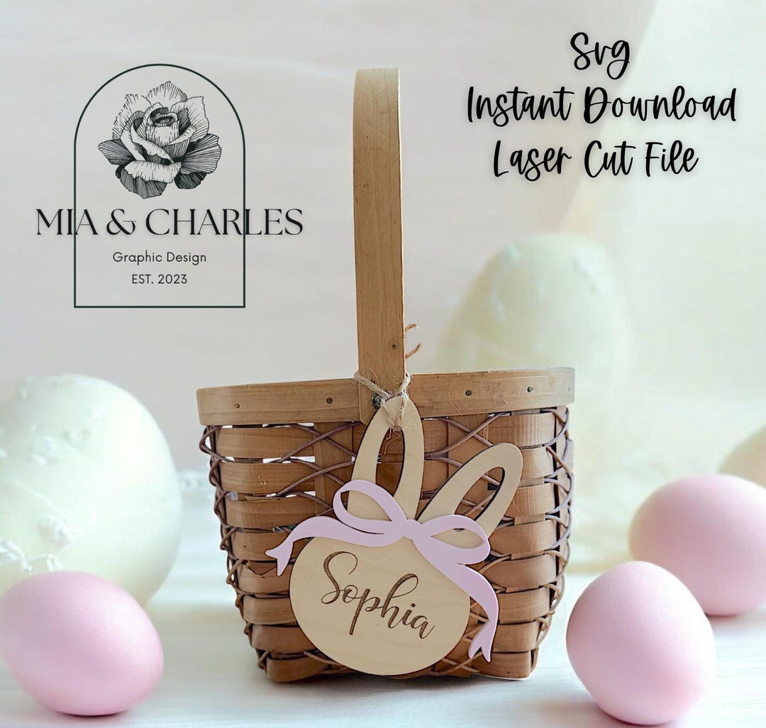 Coquette Bow Easter Basket Name Tag SVG: Laser Cut File - Etsy
