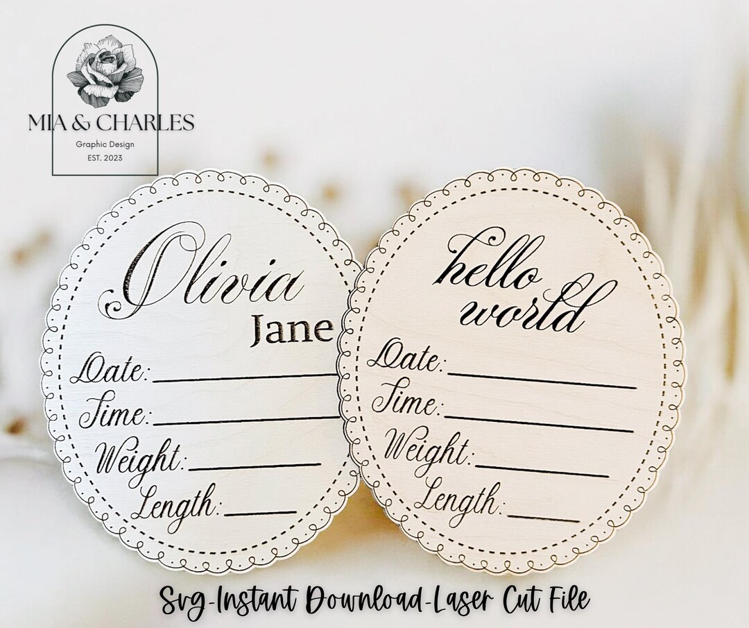 Vintage Birth Announcement Sign SVG: Hello World, Baby Stats (digital ...