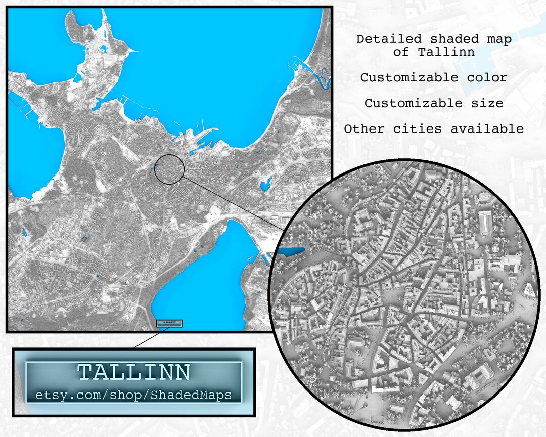 Tallinn, Estonia A Very Detailed 2D Shaded City Map Poster Wooden or ...
