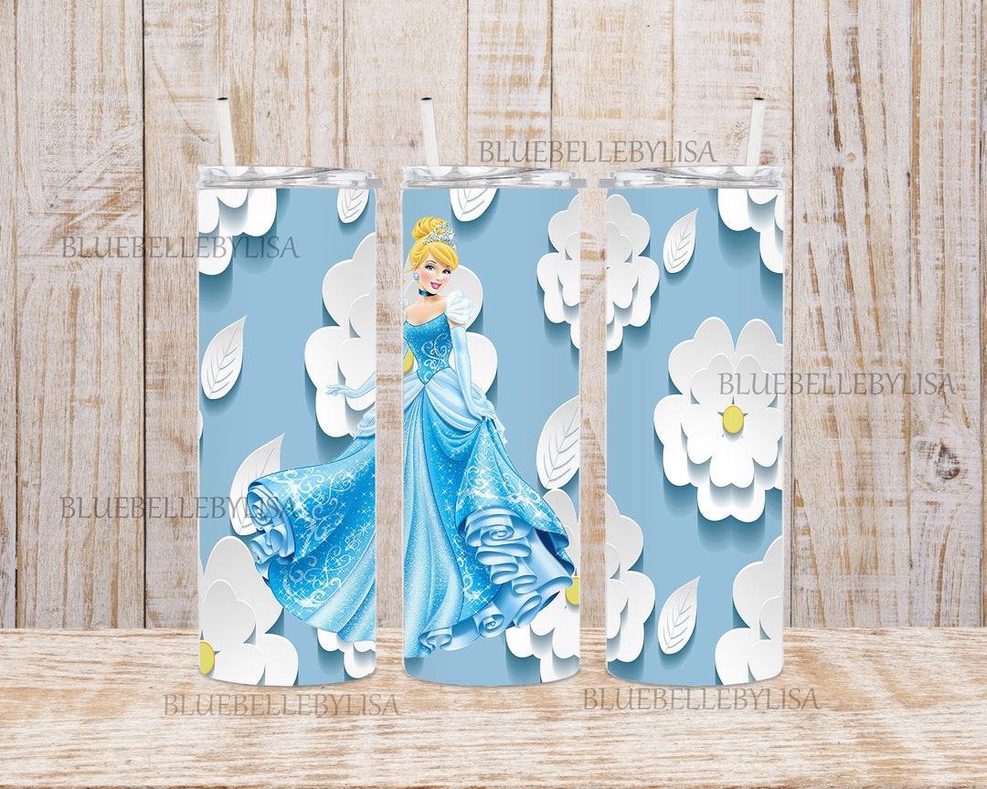 Inspired/princess Glass Slipper/blue Flower Background/skinny Tumbler ...