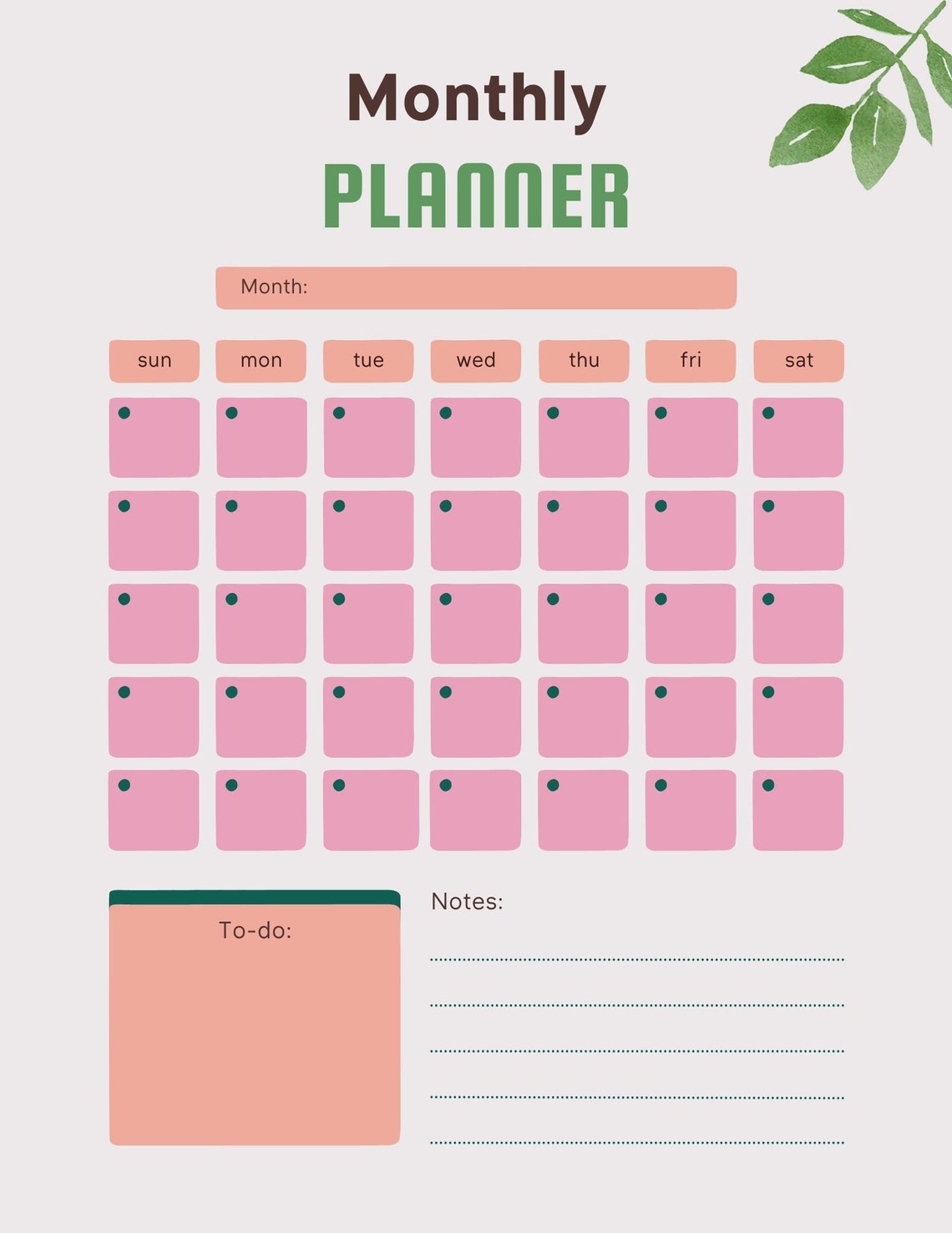 Peach, Pink, and Green Planner, Daily, Weekly, Monthly Planner With To ...