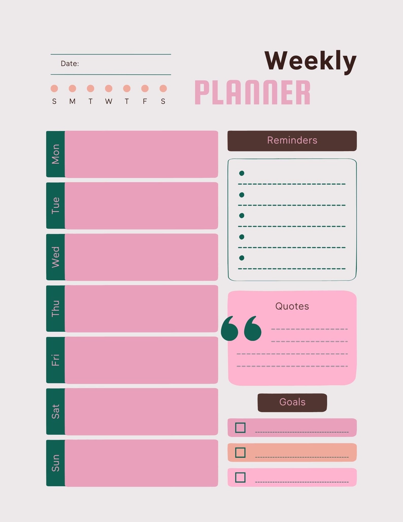 Peach, Pink, and Green Planner, Daily, Weekly, Monthly Planner With To ...