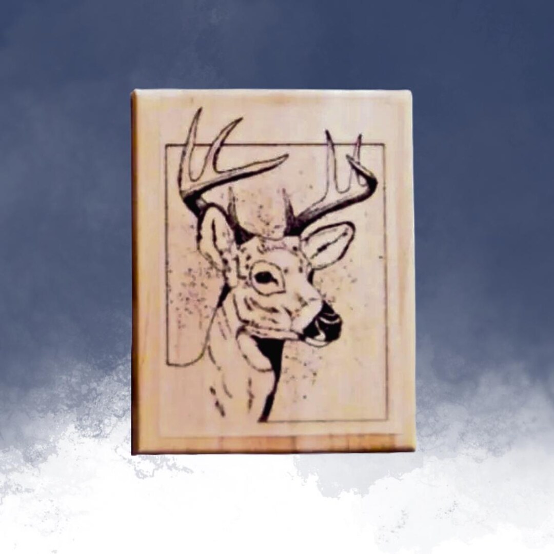 Deer Head Rubber Stamp | Wood Mounted Animal Stamp (2 1/2 X 2 Inches ...