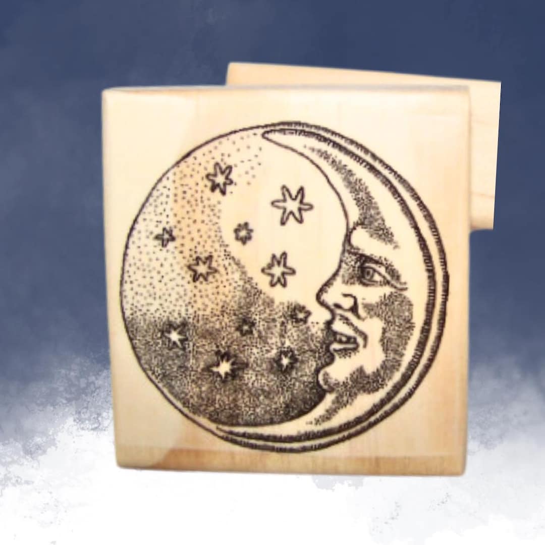 Man in Moon Rubber Stamp Moon Stamp Moon With Face Art Stamp Moon Face ...
