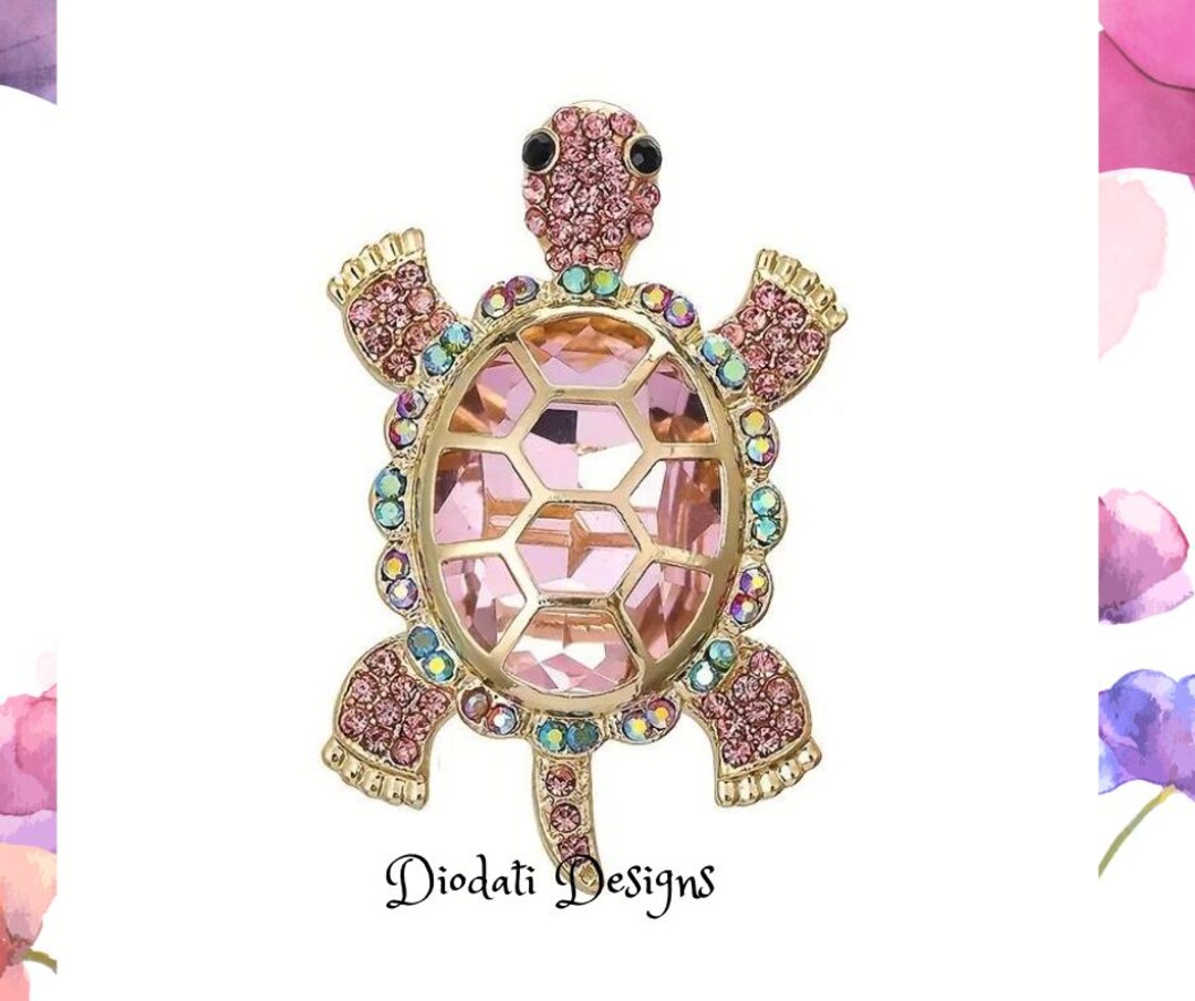 Pink Crystal Turtle Brooch: Rhinestone Turtle Pin - Etsy