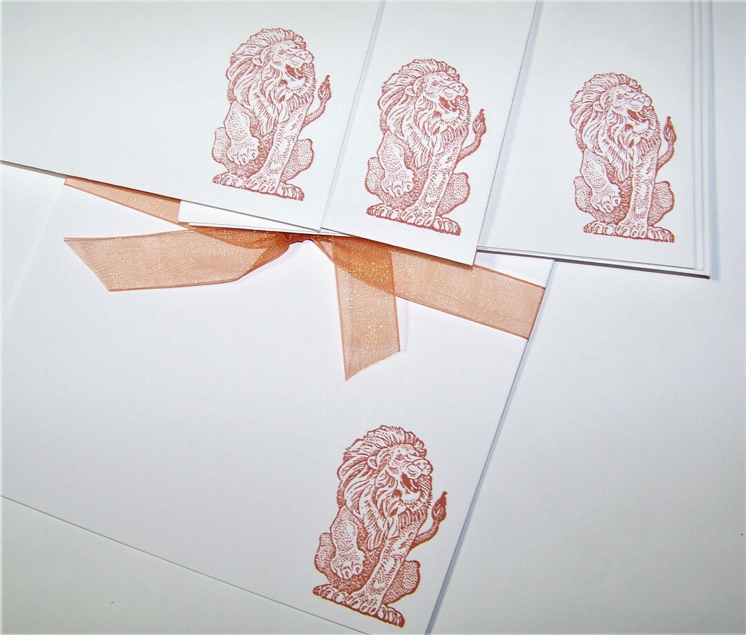5 Lion Stamped Stationary Cards & Matching Lion Stamped Envelopes ...