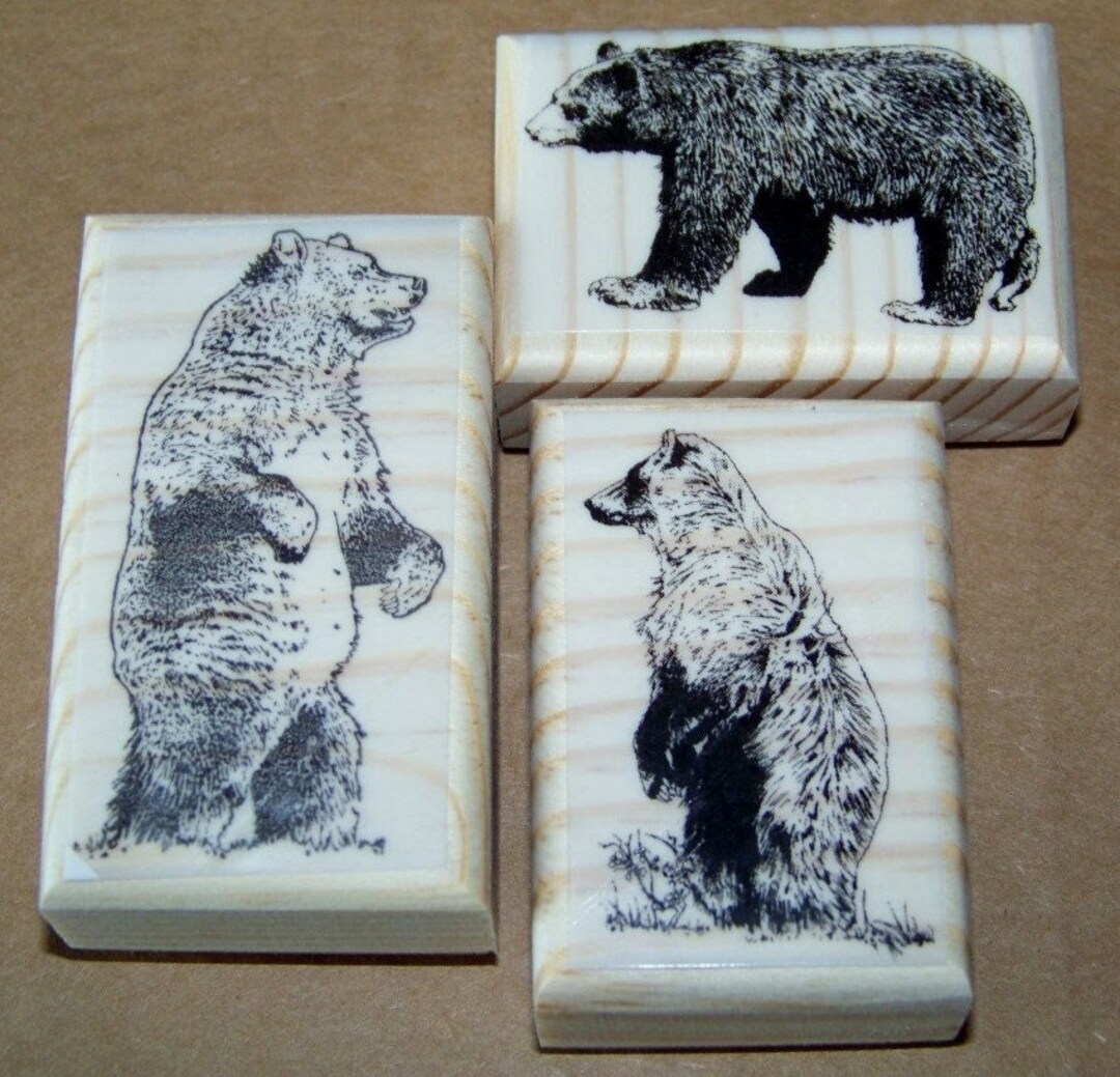 Bear Rubber Stamps 3 Animal Stamps Grizzly Bear Art Stamp Bear Wood ...